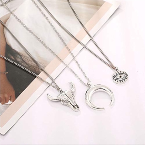 Jewelry | Multilayer Necklace Evil Eye Moon Tauhorn Necklace | Poshmark